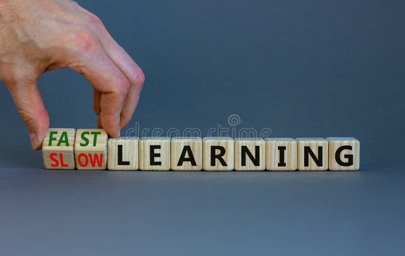 Fast or Slow Learning Symbol. Businessman Turns Cubes, Changes Words ...
