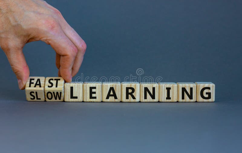 Fast or Slow Learning Symbol. Businessman Turns Cubes, Changes Words ...