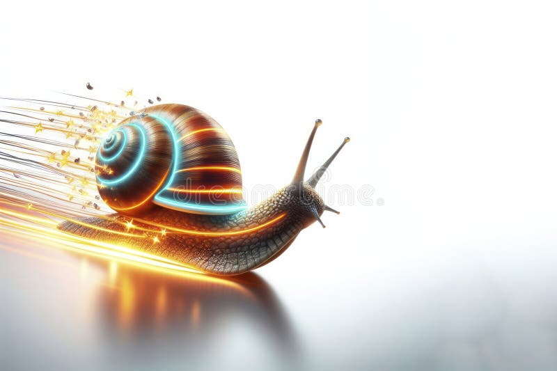 Fast Snail Racing with Light Trail Isolated on Solid White Background ...