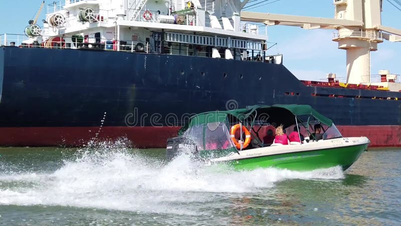 Fast Speed Boat Driving in Front of Big Ship Stock Video - Video of ...