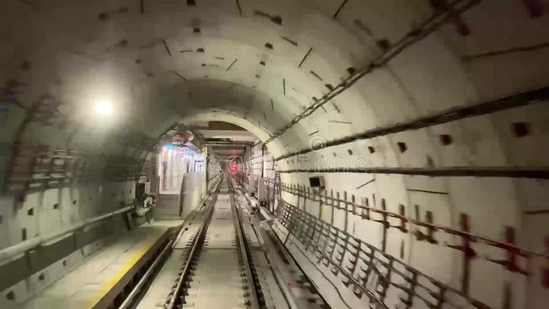 Train Rear View in a Subway Tunnel. Singapore MRT Train in a Subway ...