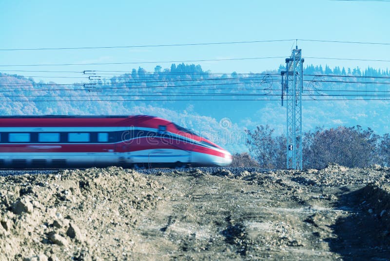 Fast Speeding Up Train in Countryside Railway Stock Photo - Image of ...