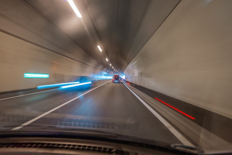 Fast and Speedy Drive through a Highway Tunnel Stock Image - Image of ...