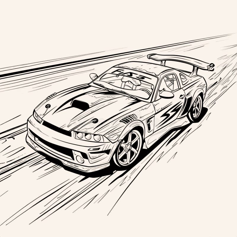 Fast Street Car - a Black and White Drawing of a Race Car Stock ...