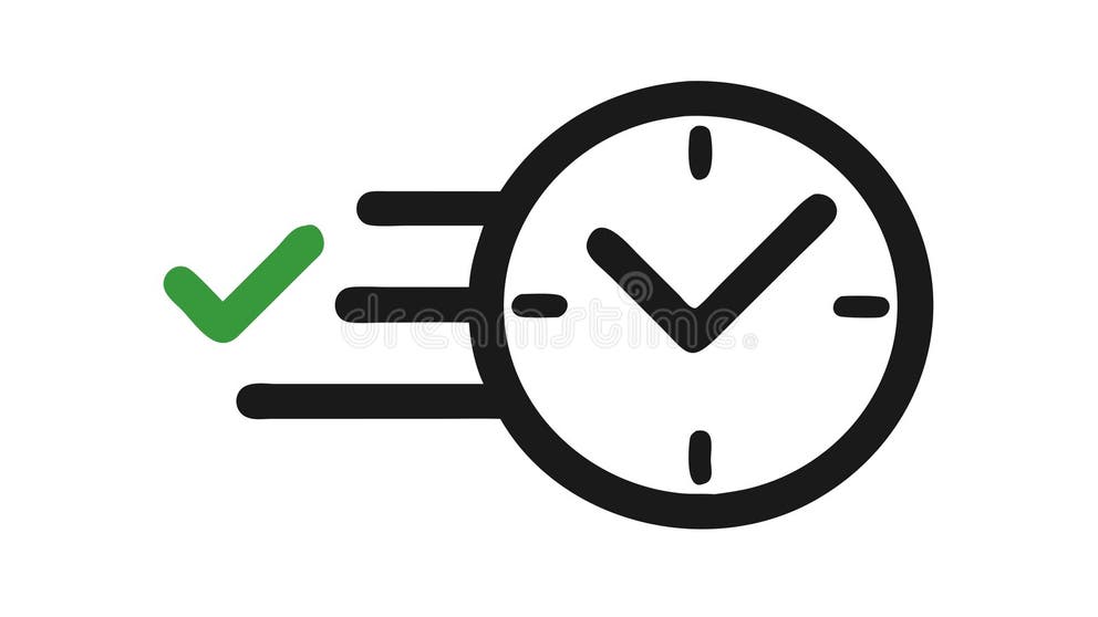 Fast Time Clock with Checkmark Icon, Efficiency and Speed Vector ...