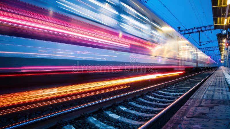 Fast Train with Light Lines Symbolizing Speed Created with Generative ...