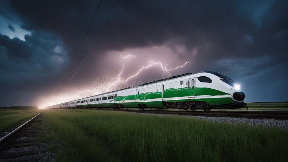 Fast Train in Motion Lightning Train, a Speedy Lightning, Train Shooting Lightning that is in ...