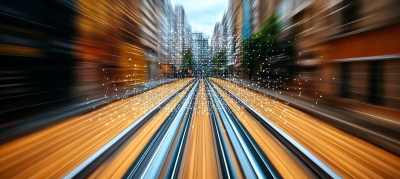 Fast Train Moving through City with Light Trails, Blurred Motion, Speed ...