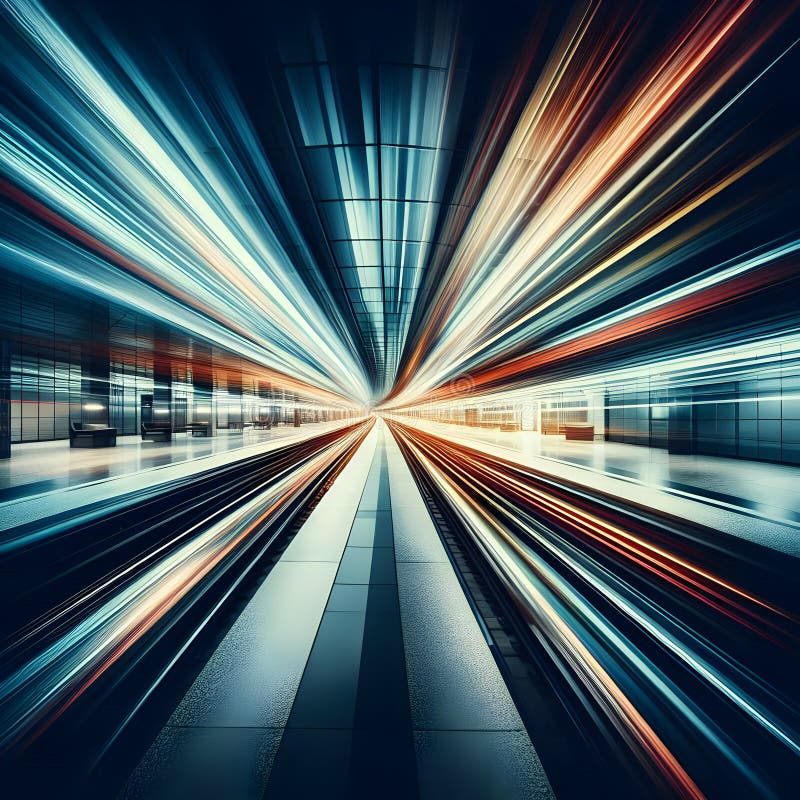 Fast Train Moving through Modern Subway Station with Motion Blur Effect ...