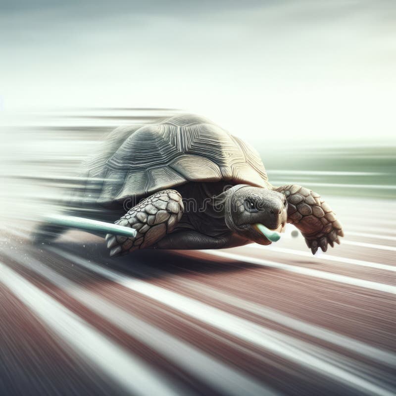 Fast Turtle Racing on Track, Illustration of Determined Tortoise in ...