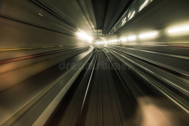 Fast Underground Train Riding in a Tunnel of the Modern City Stock ...