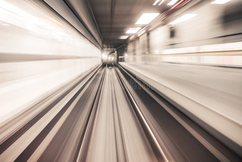 Fast Underground Train Riding in a Tunnel of the Modern City Stock ...