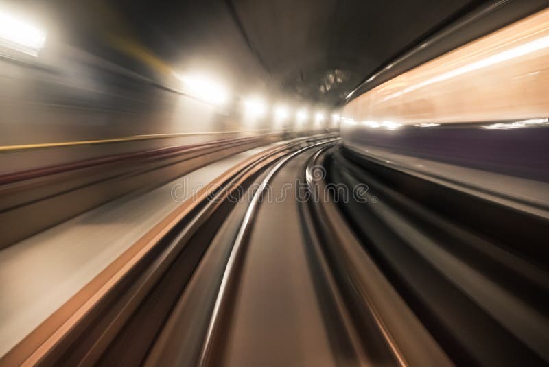 Fast Underground Train Riding in a Tunnel of the Modern City Stock ...