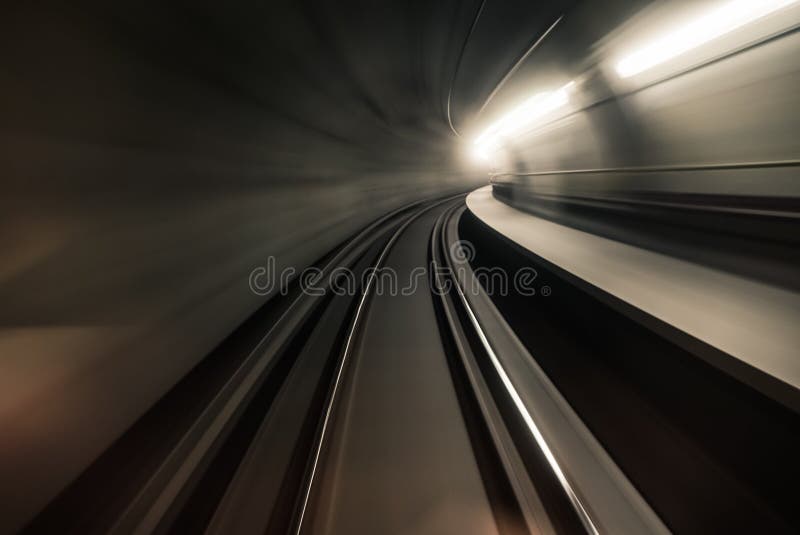 Fast Underground Train Riding in a Tunnel of the Modern City Stock ...