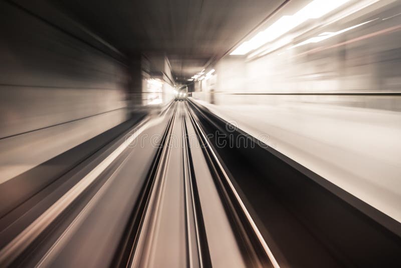 Fast Underground Train Riding in a Tunnel of the Modern City Stock ...