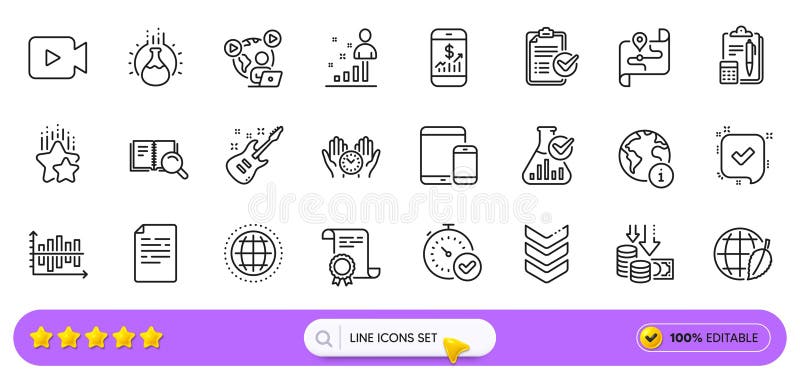 Fast Verification , Chemistry Experiment and Certificate Line Icons for Web App. Pictogram Icon ...