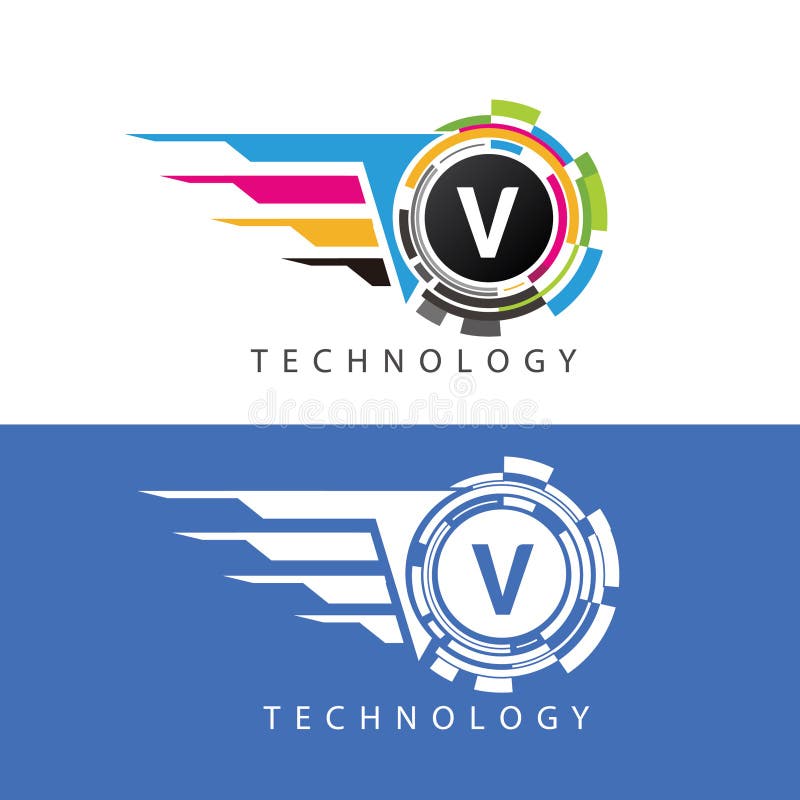 Fast Visual Pixel Data Digital V Letter Logo Stock Illustration ...