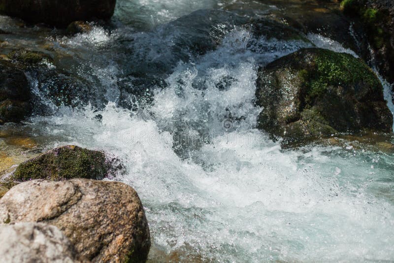 Fast Water Stream. Mountains River with Rocky Coasts Stock Photo ...