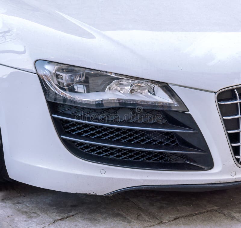 Fast White Car and Headlight Close Stock Image - Image of design, drive ...