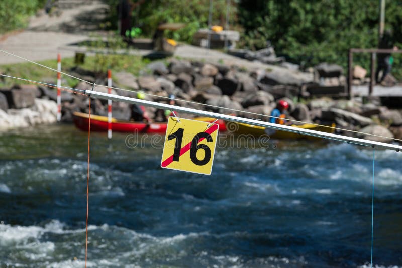 Whitewater slalom gate 16 stock photo. Image of boat - 125844794