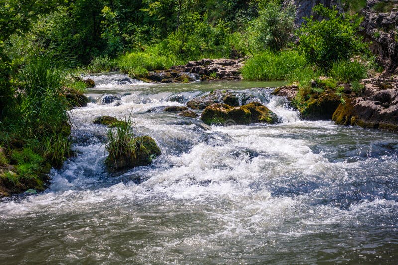 Fast Winding Small Mountain River Flows among Stones and Gra Stock ...