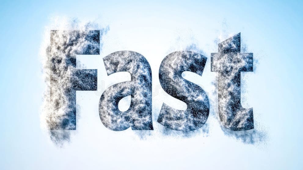 Fast Word Emerging from Swirling Particles on Gradient Background Stock ...