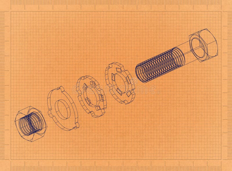 Fastener - Retro Blueprint stock illustration. Illustration of ...