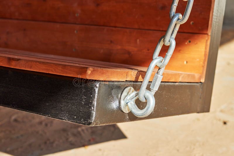 Fastening of a Suspended Bench on a Chain. Stock Image - Image of hang ...