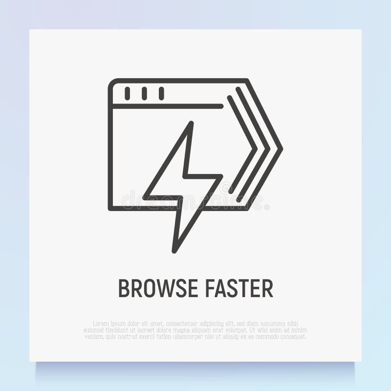 Faster Browser Thin Line Icon. Web Page with Flash Stock Vector ...