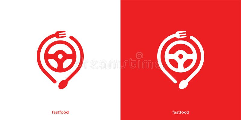 Simple Fast Food Logo. Spoon Fork Location and Steering Wheel Graphic ...