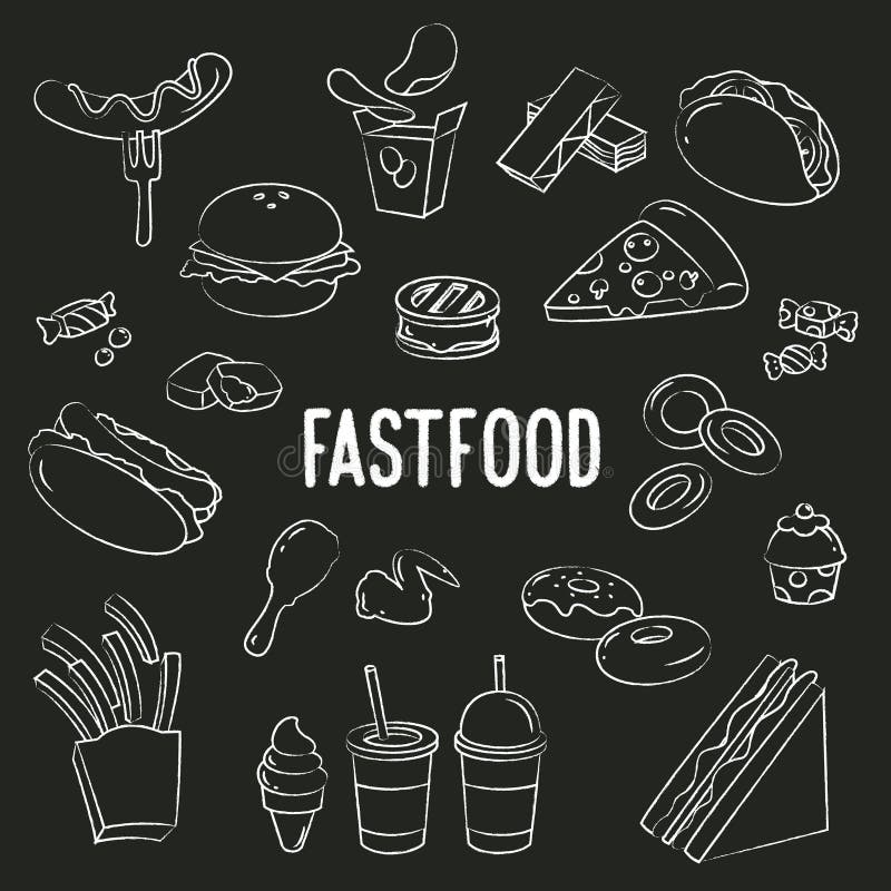 FastFood Doodle Header Banner with Junk Food for Menu Design. Unhealthy ...