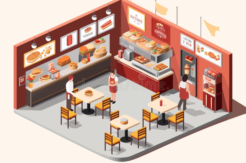 Fastfood Interior Isometric Vector Flat Isolated Illustration Stock ... Fastfood Interior Isometric Vector Flat Isolated Illustration Stock ...