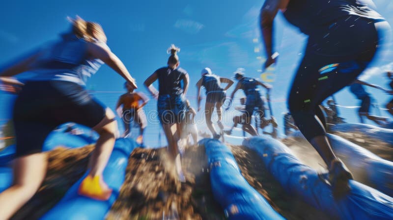 Fastmoving Blurs of People As they Tackle Obstacles and Complete ...