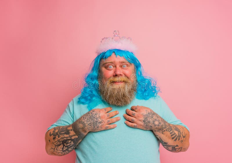 Fat Amazed Man with Tattoos Acts Like a Princess Stock Photo - Image of ...