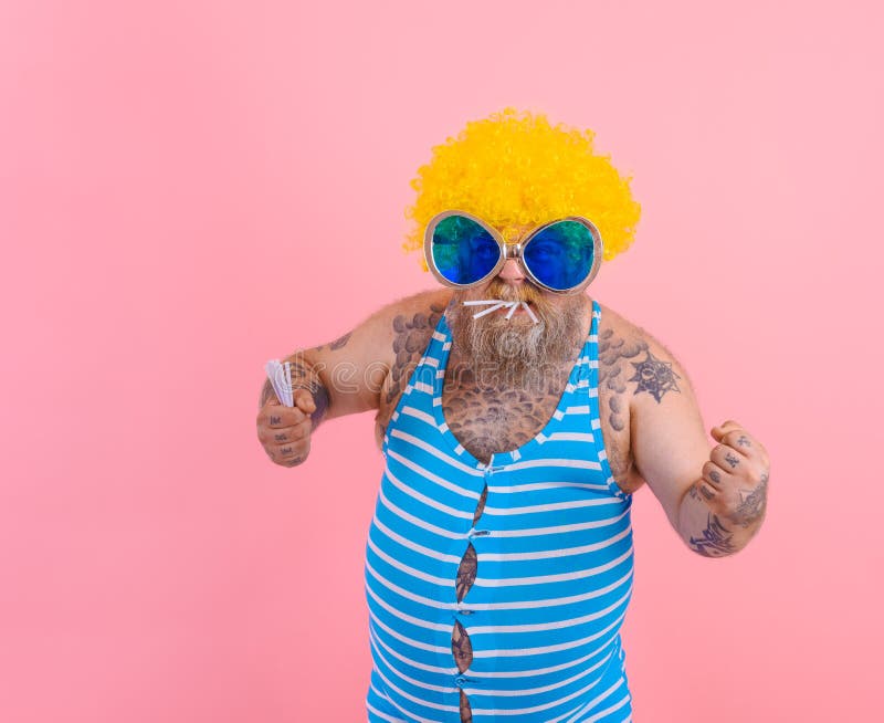 Fat Angry Man with Beard and Wig Smokes Cigarettes Stock Photo - Image ...