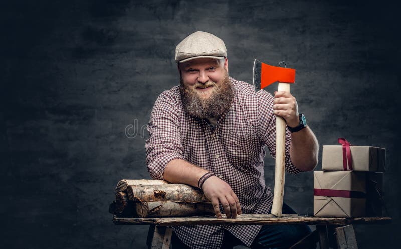 The Fat Bearded Male Holds an Axe. Stock Photo - Image of gifts ...