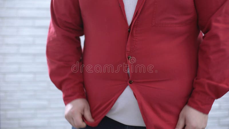 Fat Man With Difficulty Buttoning Shirt On Huge Belly Plus Size Insecurities Stock Video
