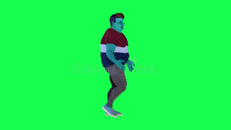 Fat Blue Animated Man Walking from Left Angle on Green Screen 3D People ...