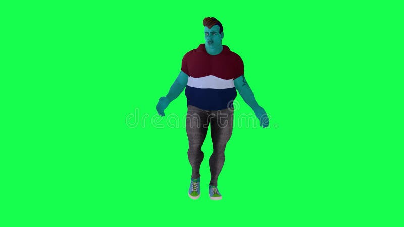 Fat Blue Animated Man Walking from Opposite Angle on Green Screen 3D ...