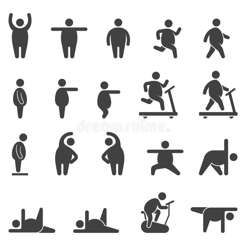 Fat Body Aerobic Exercise Icons Vector Illustrations Stock Vector ...