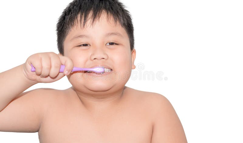 Fat Boy Brushing Teeth Isolated Stock Image - Image of brush, white ...