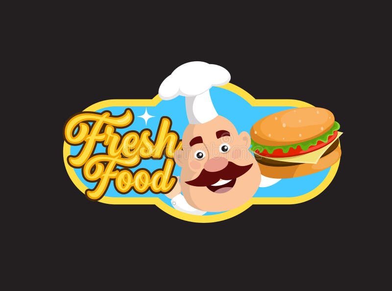 Fat Cartoon Chef Dinner Logo Flat Vector Illustration Design Stock ...