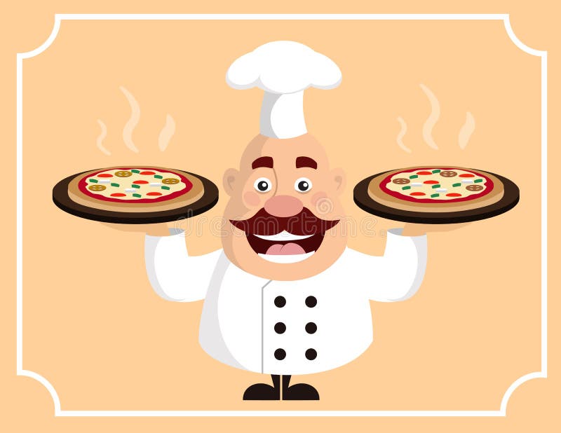 Fat Cartoon Chef with Double Pizza Flat Vector Illustration Design ...