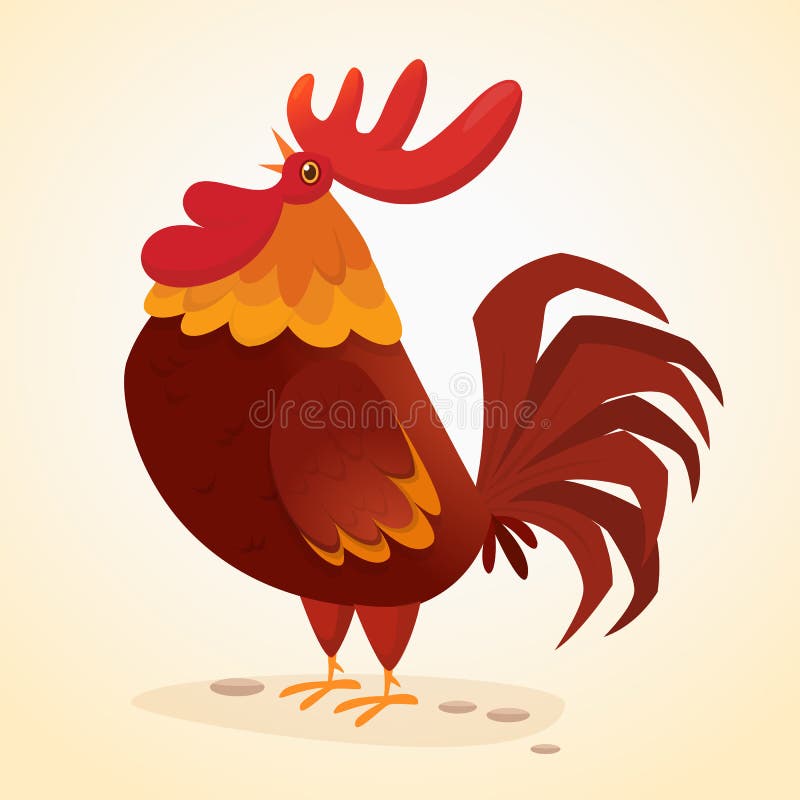 Fat Cartoon Rooster. Colorful Vector Illustration of Singing Rooster ...