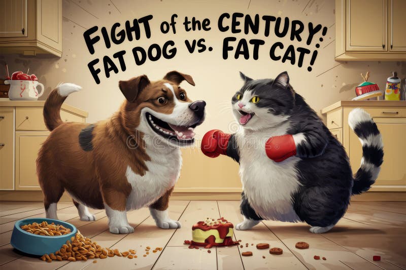 Fat Cat and Fat Dog Boxing in a Cartoon, AI Stock Photo - Image of animal, puppy: 320932880