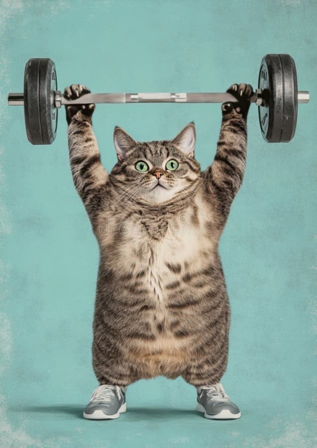 A Fat Cat is Lifting Dumbbells Stock Illustration - Illustration of ...