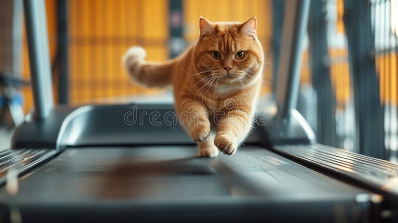 A Fat Cat Runs on a Treadmill Stock Photo - Image of design, workout ...