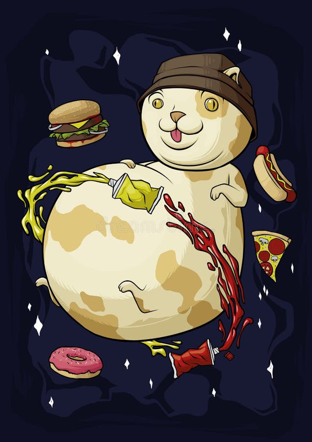 Fat Cat in Space with Fast Food. Stock Illustration - Illustration of ...