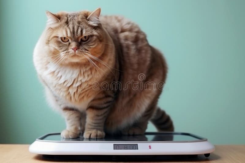 A Fat Cat Stands on the Scales Stock Illustration - Illustration of ...