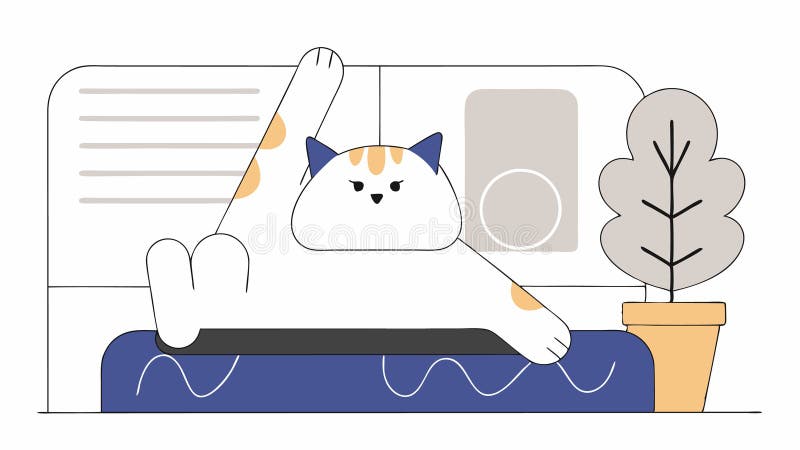 A Fat Cat Stretching. Flat Style Stock Illustration - Illustration of ...